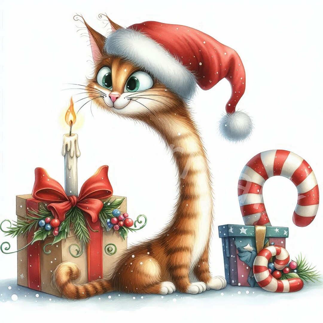 Christmas Quirky and Funny Cats Clipart, 12 JPG, Digital Download Kids ...