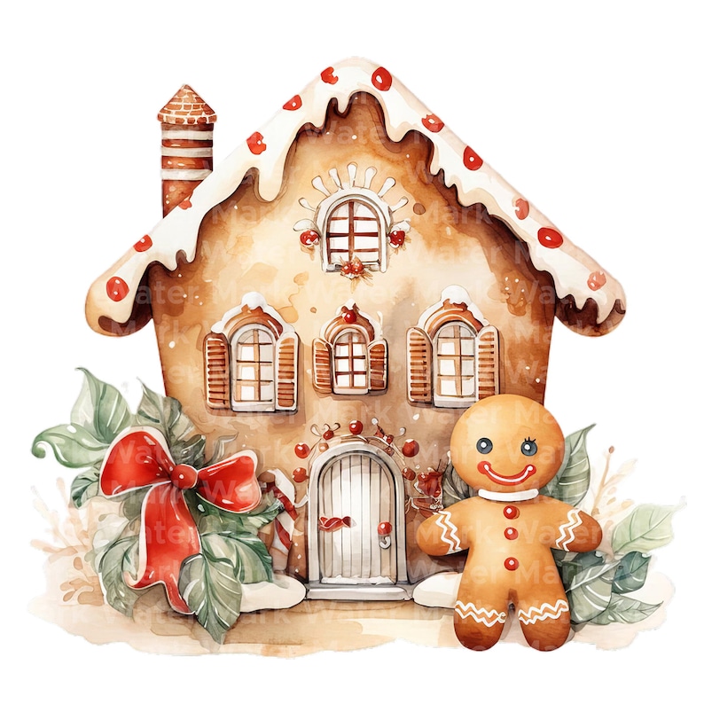 Watercolor Christmas Gingerbread House Clipart (digital Download) - Etsy