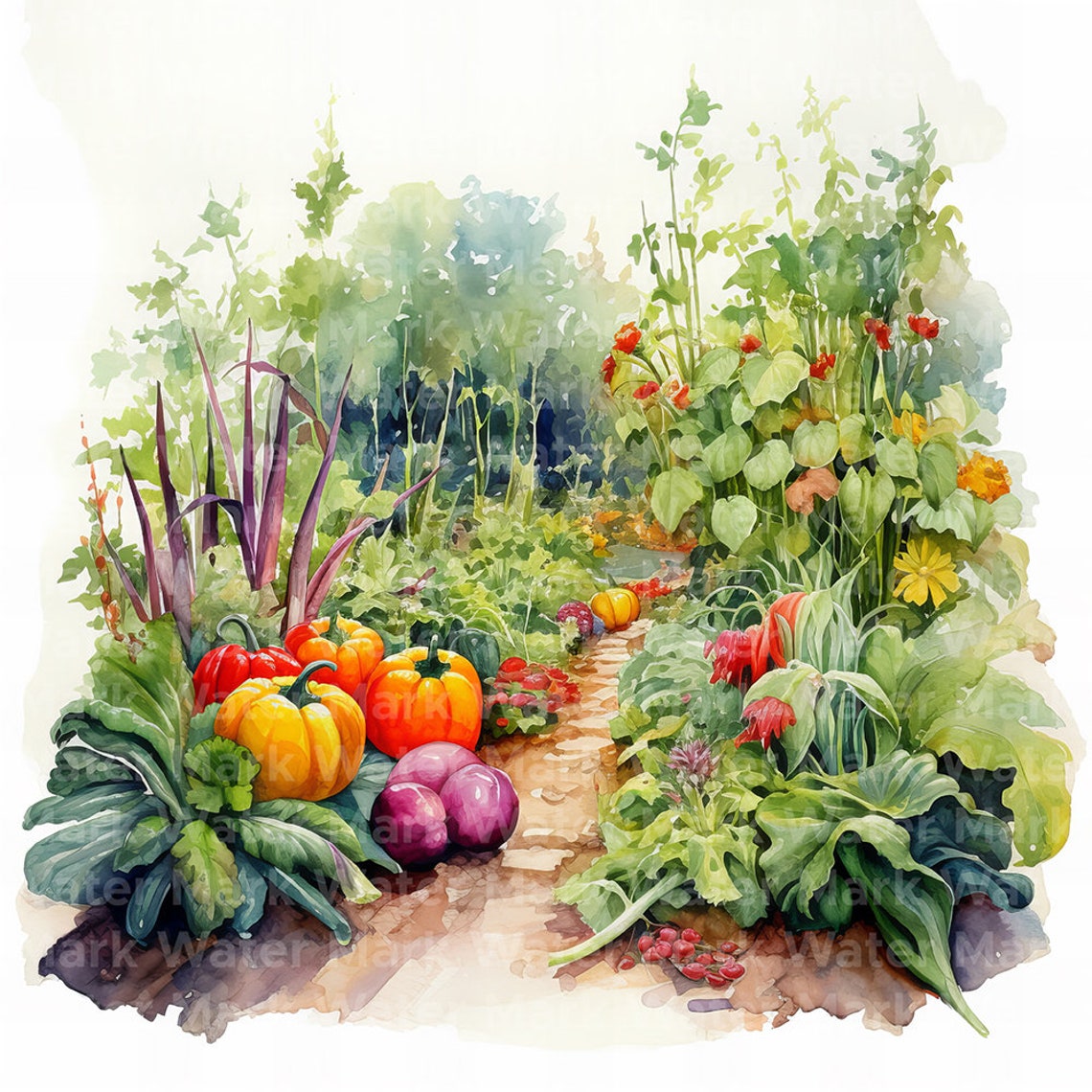 Garden Watercolor Clipart 8 JPG Digital Download Garden - Etsy