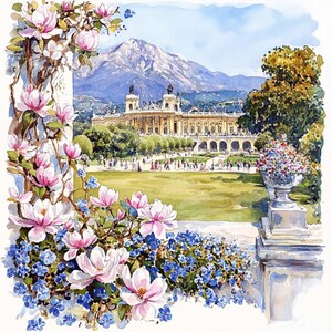 Watercolor Spring in Paris Clipart: European Landmarks (digital ...
