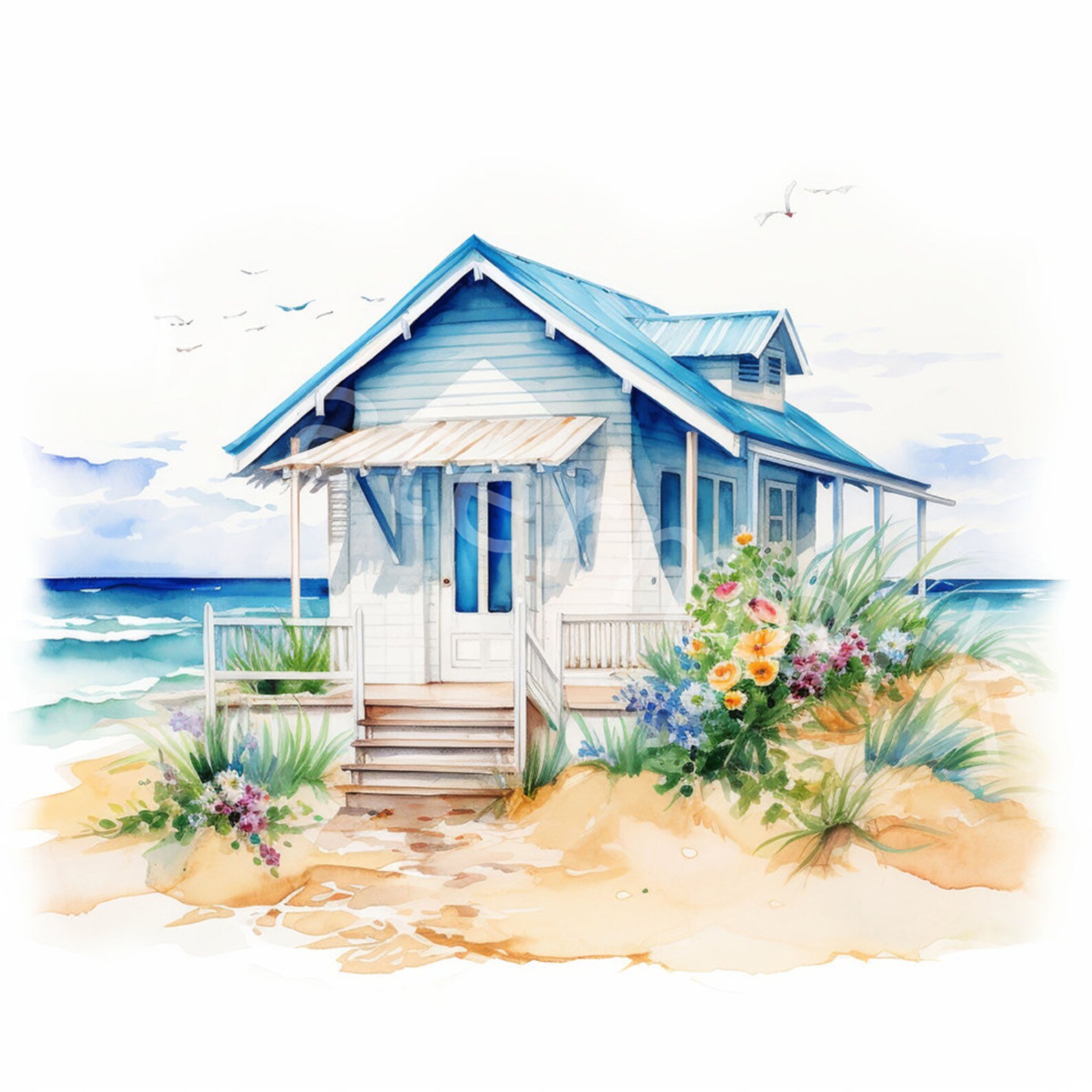 Beach Houses Clipart, 12 JPG, Digital Download, Digital Paper Crafts ...