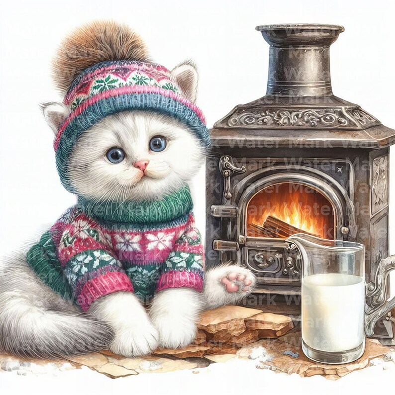 Christmas Cat Watercolor Clipart: Holiday Card Making (digital Download ...