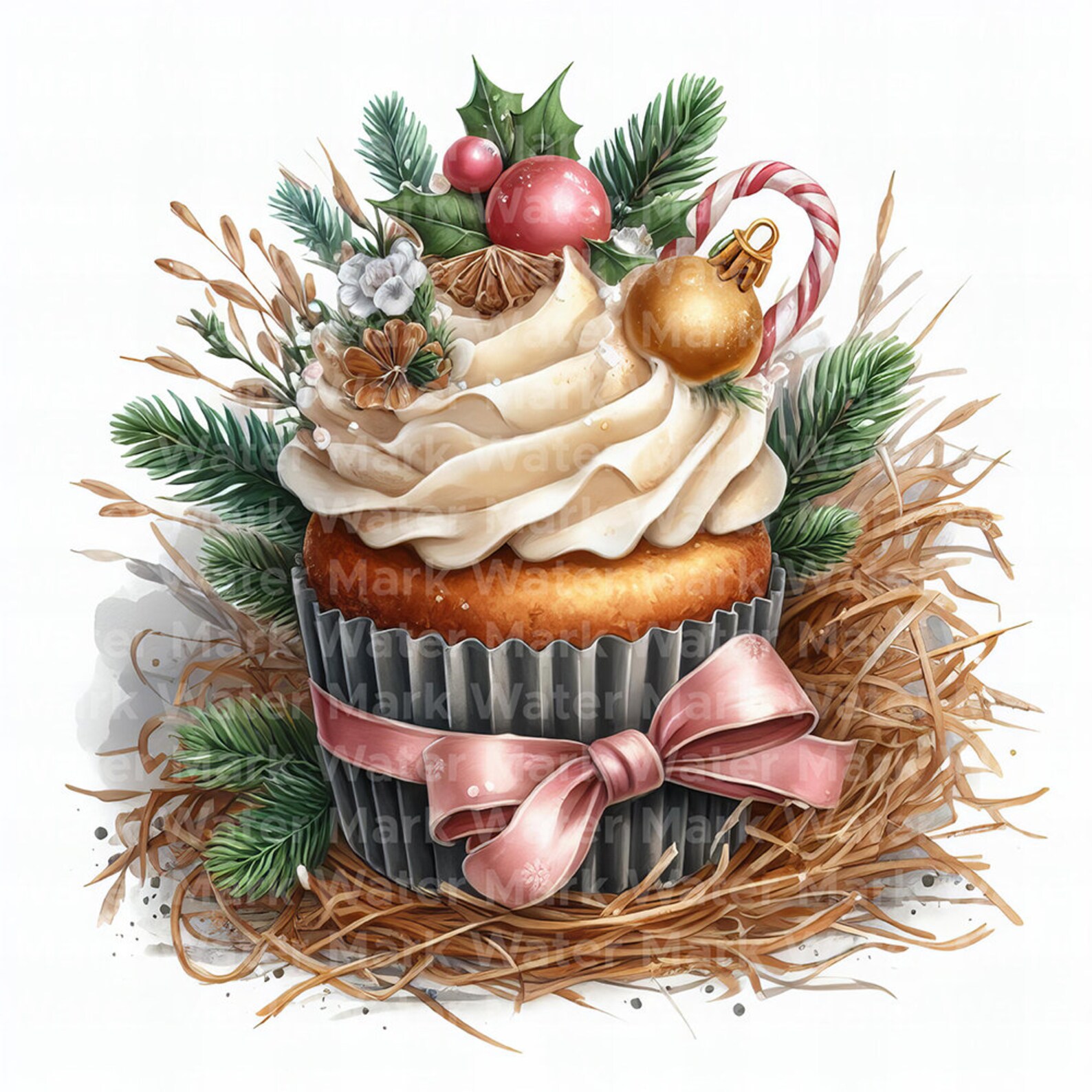 Christmas Cupcakes Clipart 12 JPG Watercolor Clipart - Etsy
