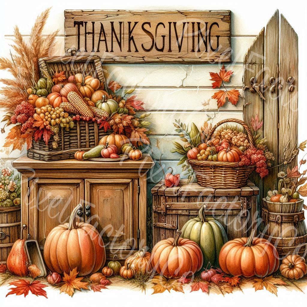 Vintage Thanksgiving Clipart Set: Rustic Harvest Pumpkins (digital ...