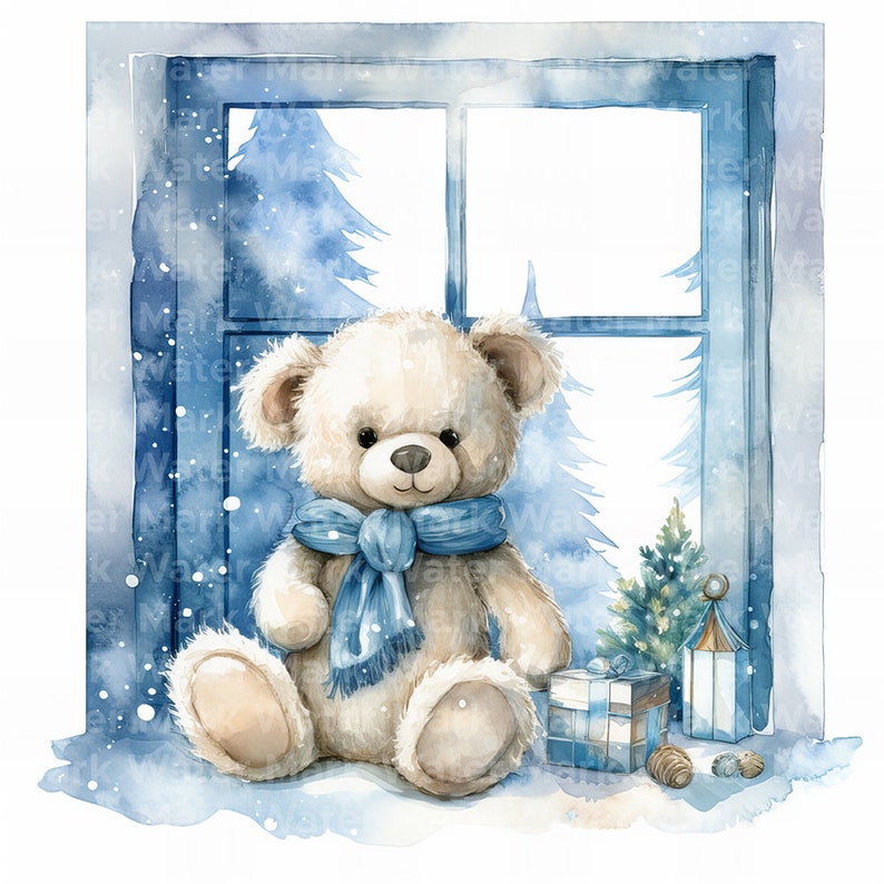 Watercolor Christmas Teddy Bear Clipart: Holiday Card Making (digital ...