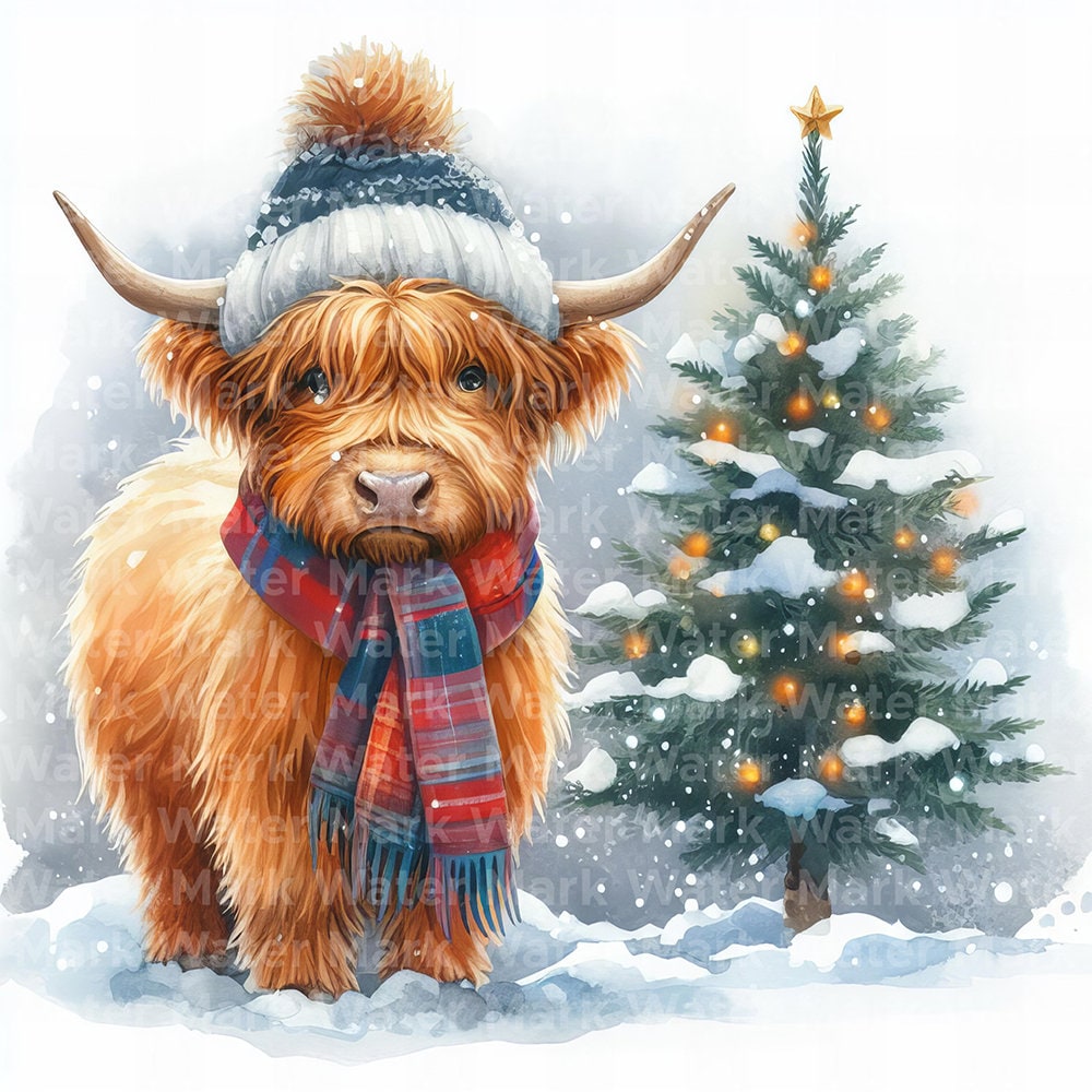 Christmas Highland Cow Clipart 12 Jpg Digital Download Card - Etsy