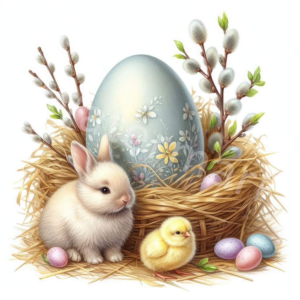 Easter Bunny Chick Clipart, 12 JPG, Digital Download, Scrapbooks, Junk ...