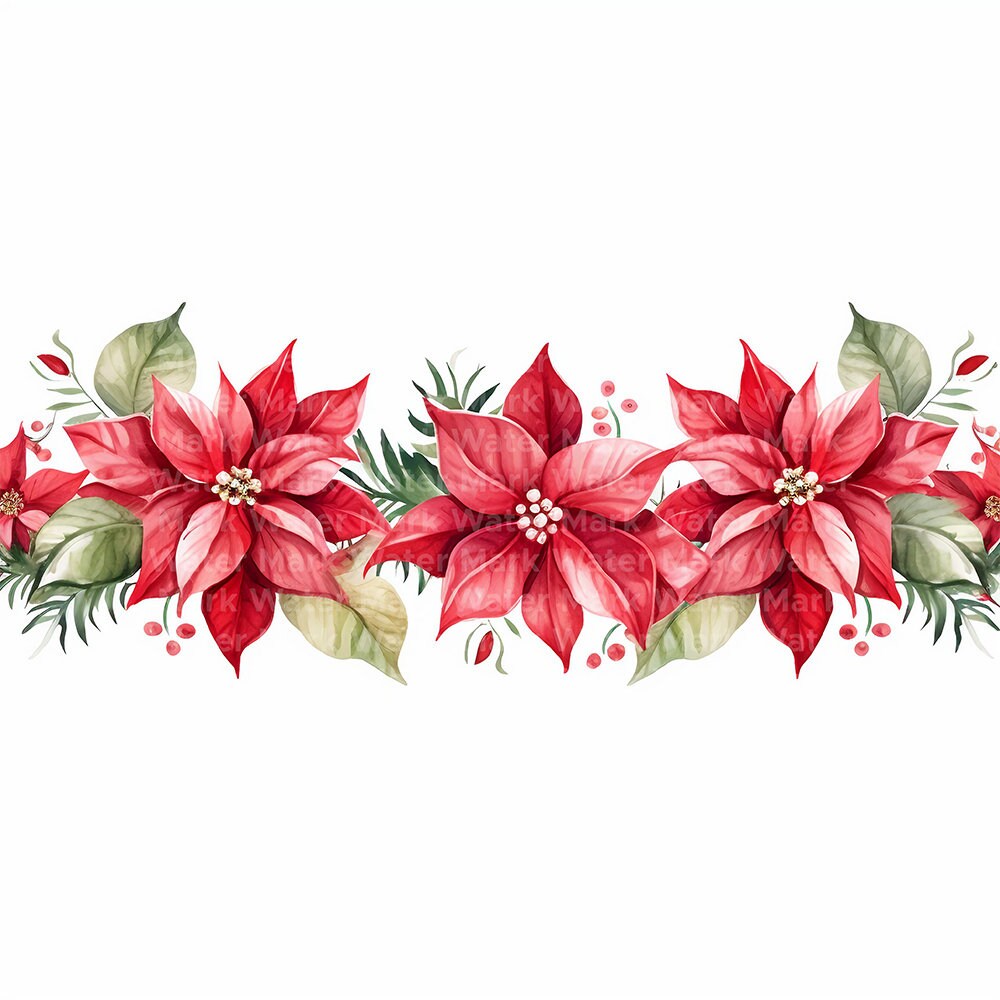 Watercolor Christmas Poinsettia Borders Clipart (digital Download) - Etsy