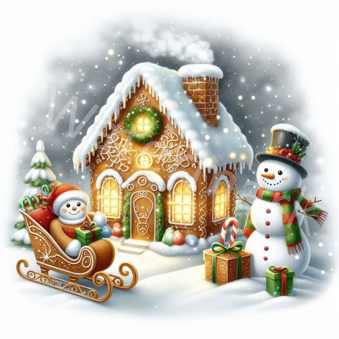 Christmas Gingerbread Houses Clipart, 12 JPG Digital Download Christmas ...