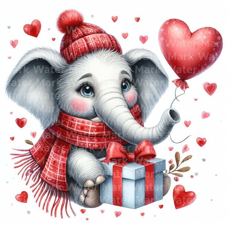 Valentine's Day Elephant Clipart, 12 JPG, Digital Download, Scrapbooks ...