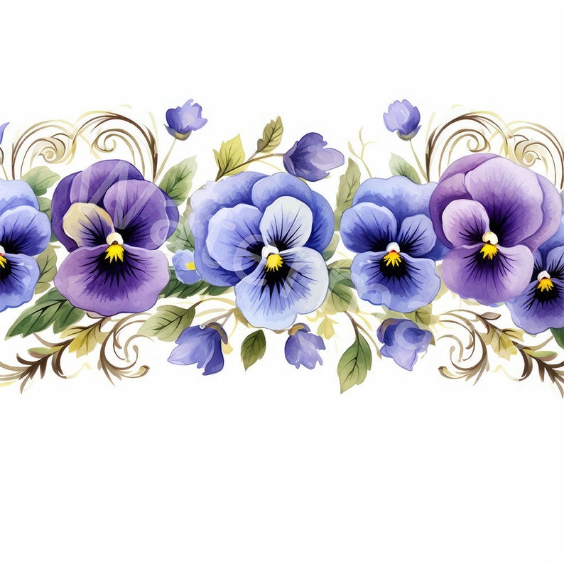Watercolor Pansies Border Clipart: Floral Card Making (digital Download ...