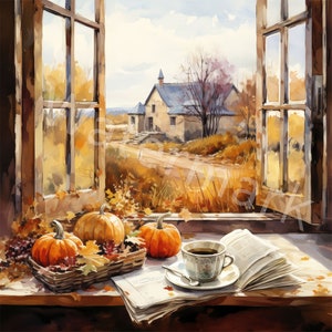 Autumn Window Watercolor Clipart: Fall Landscape (digital Download) - Etsy