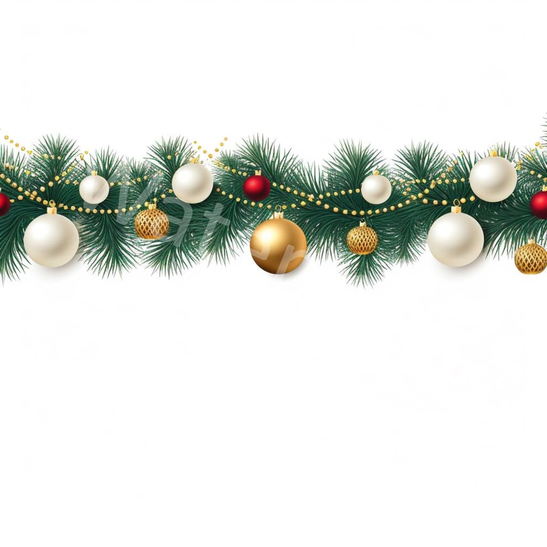 Christmas Bauble Border Clipart: Watercolor Spruce Garlands (digital ...