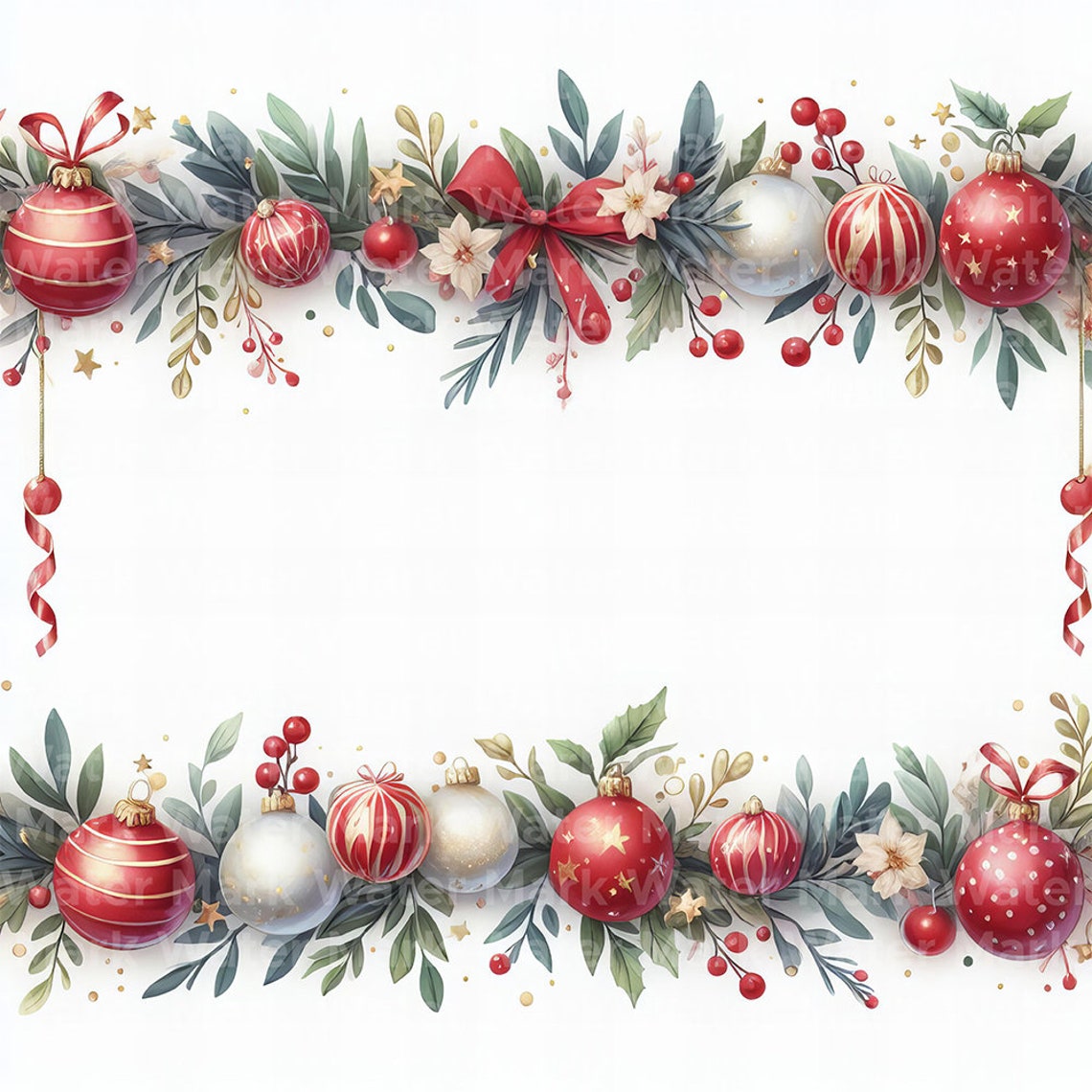 Christmas Borders Watercolor Clipart 11 JPG Digital Paper - Etsy Canada