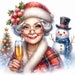 Christmas Old Lady Clipart: Elegant Grandma With Snowman (JPG Digital ...