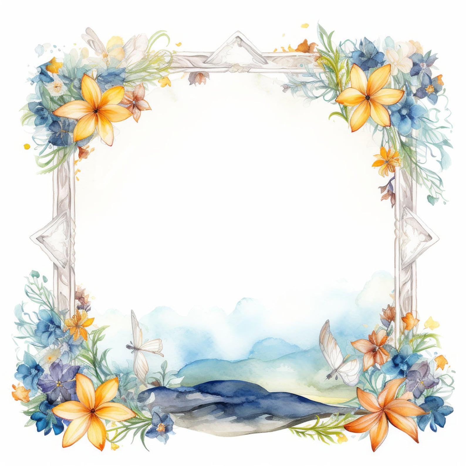 Watercolor Flower Frame Clipart: Floral Border, Card Making (digital ...