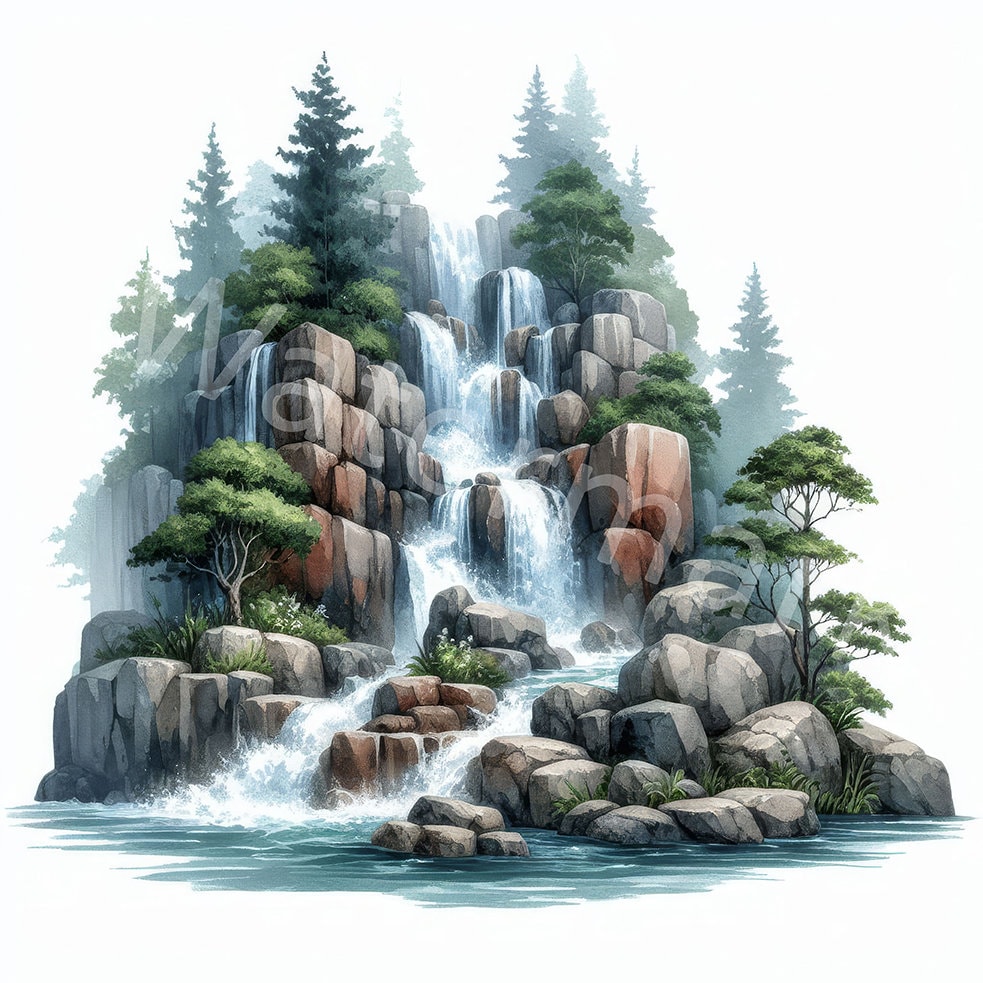 Waterfall Clipart, 11 Jpg, Digital Download, Landscape, Scrapbooks ...