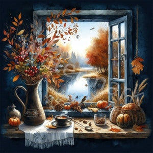 Watercolor Autumn Window Clipart: Fall Landscape (digital Download) - Etsy