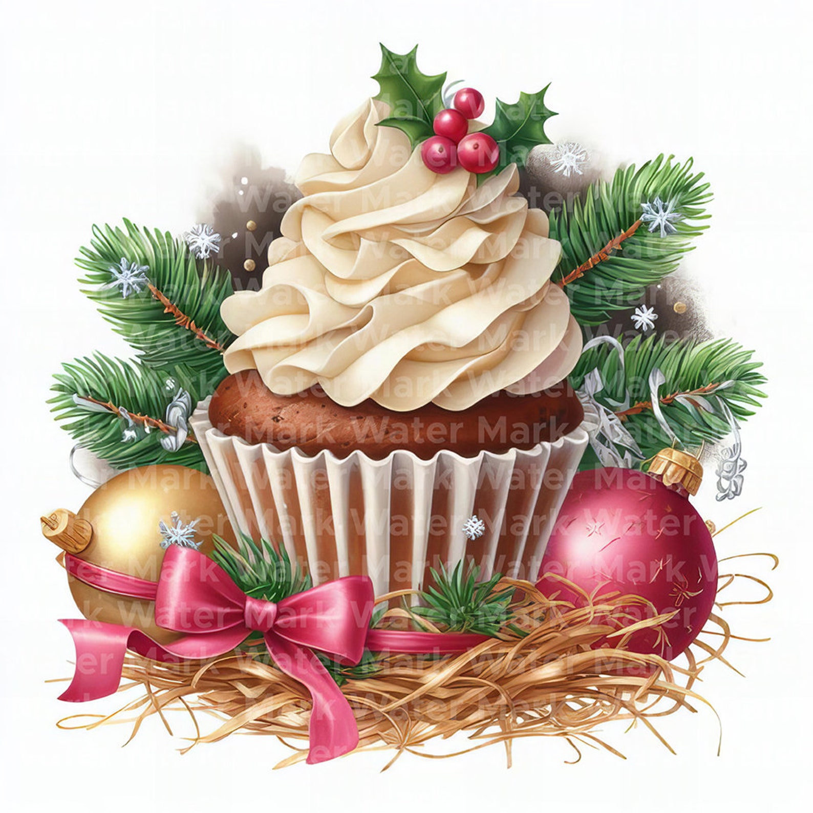 Christmas Cupcakes Clipart 12 JPG Watercolor Clipart - Etsy