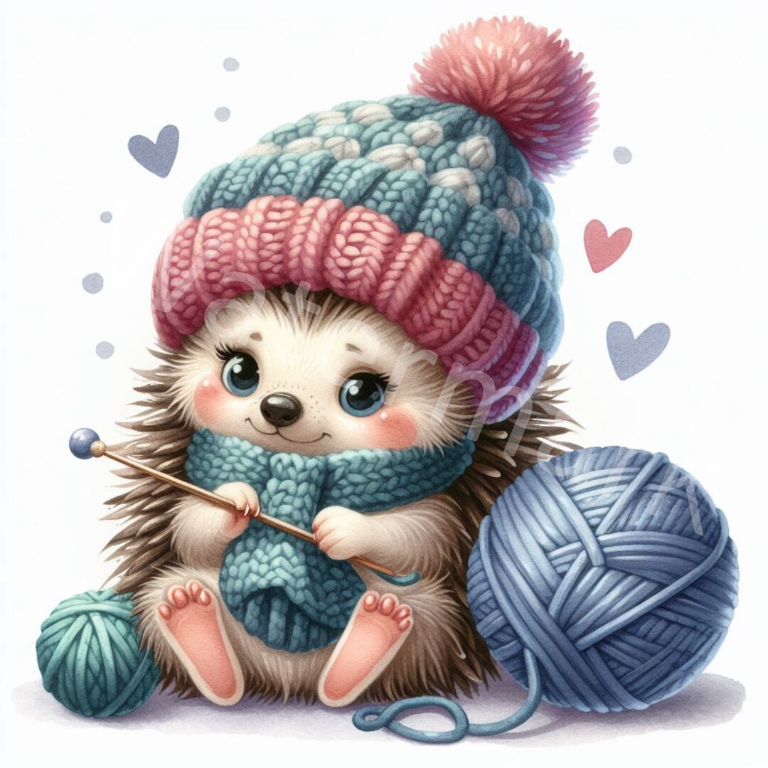 Knitting Animals Clipart: Watercolor Illustrations (digital Download ...