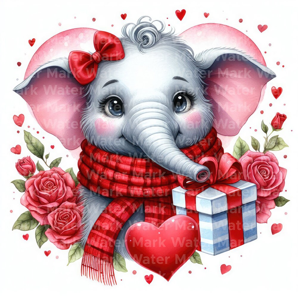 Valentine's Day Elephant Clipart, 12 JPG, Digital Download, Scrapbooks ...
