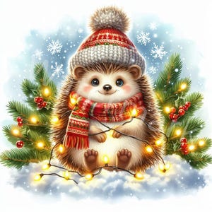 Christmas Hedgehog Clipart: Watercolor Animals (digital Download) - Etsy