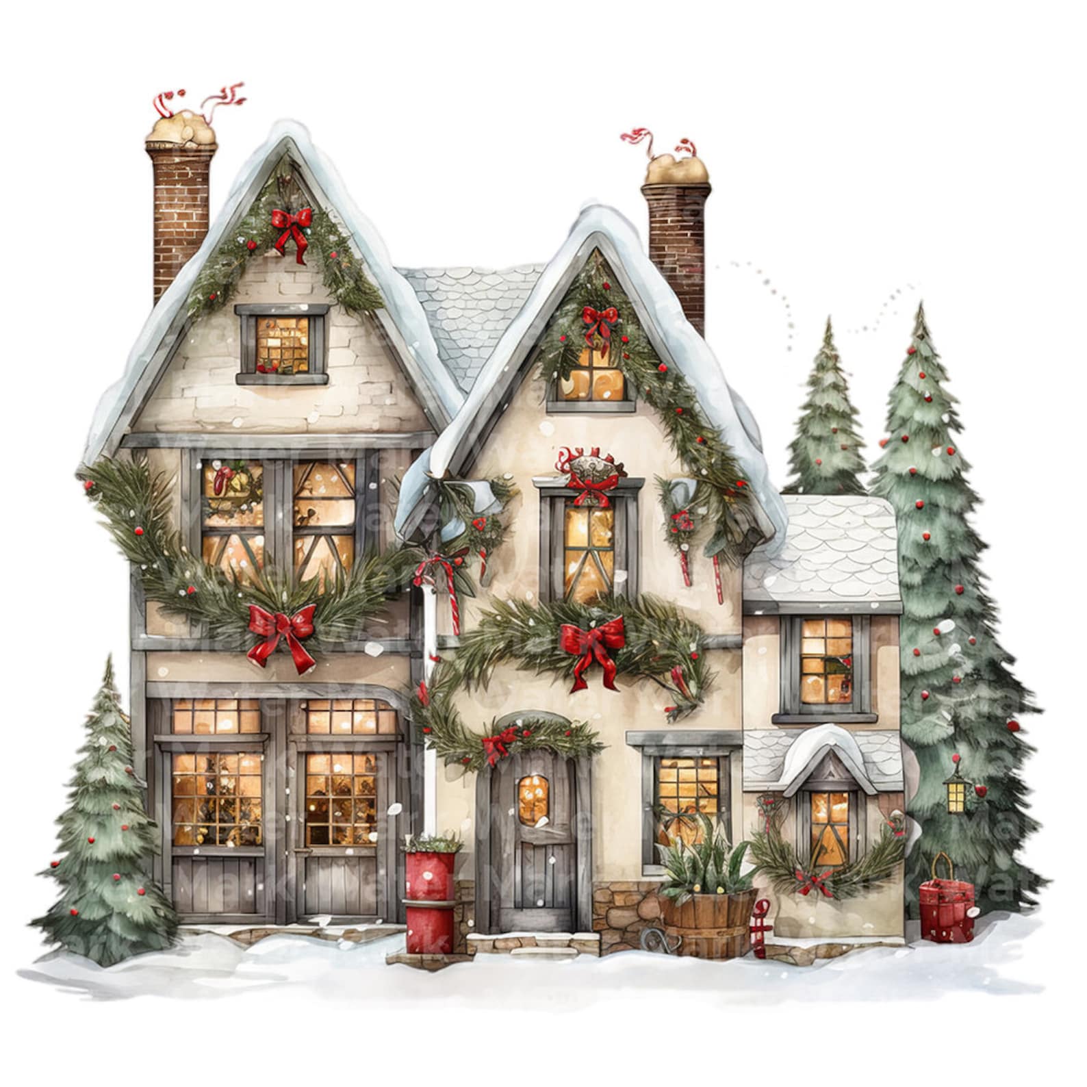 Christmas House Watercolor Clipart, 12 JPG, Winter Hous , Winter ...