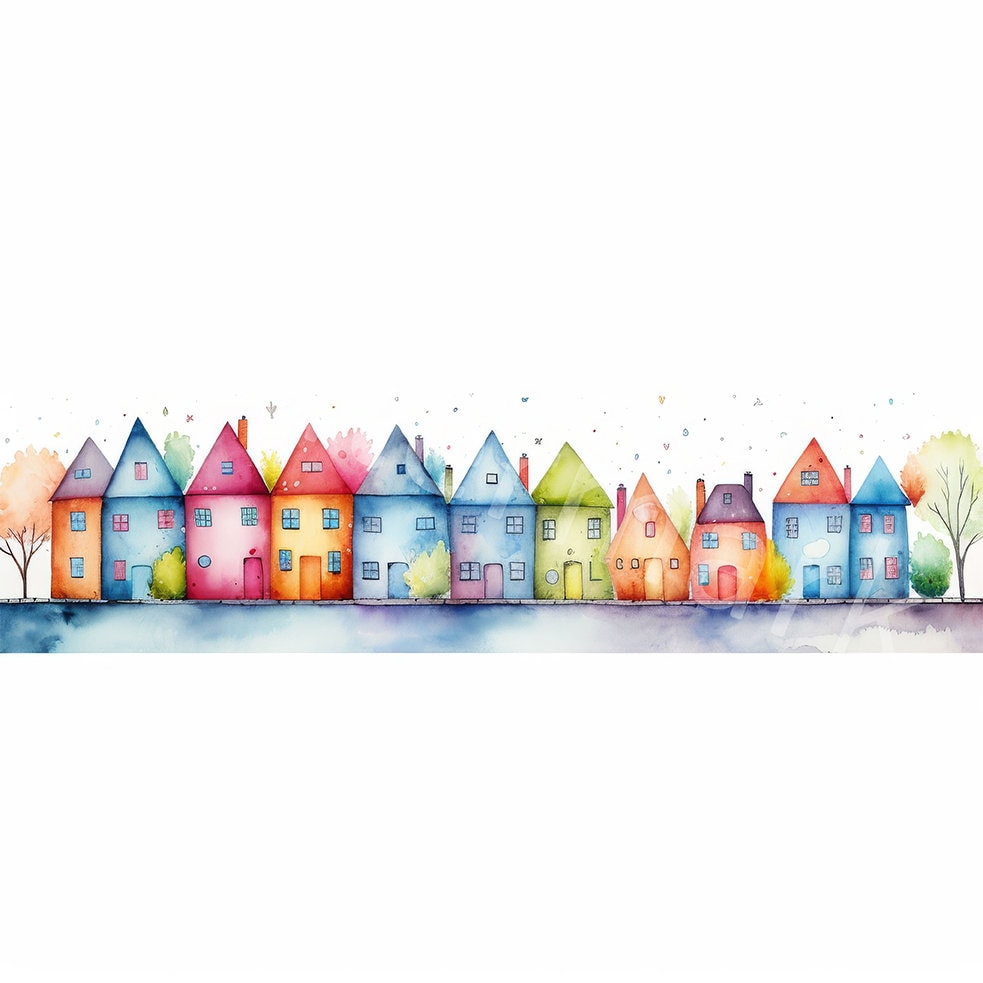 Border Colorful Houses Clipart, 12 JPG, Digital Download, Digital Paper ...