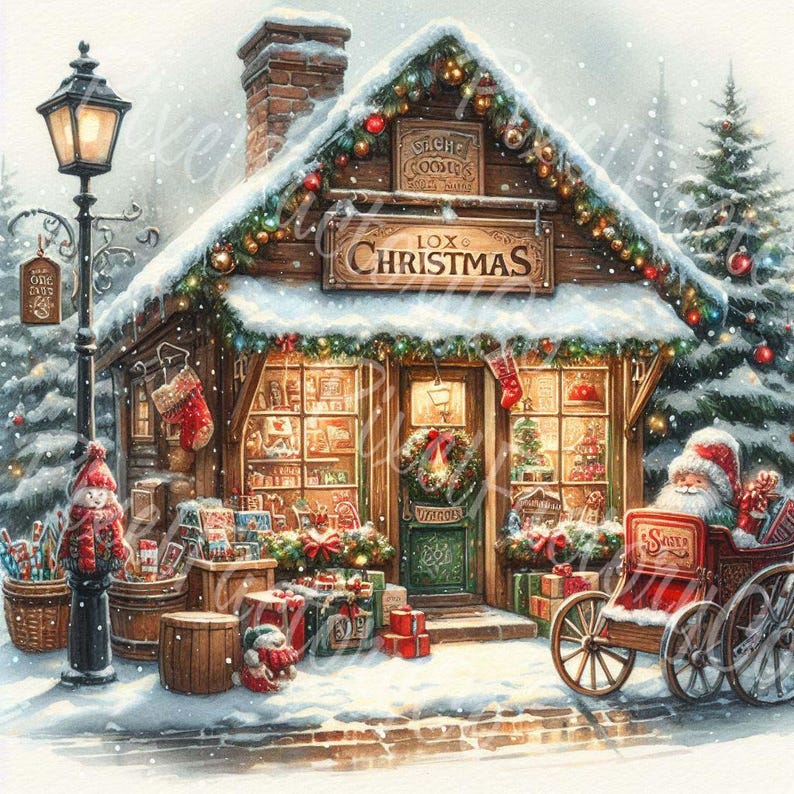 Vintage Christmas Shop Clipart Retro Holiday Store Digital Download ...