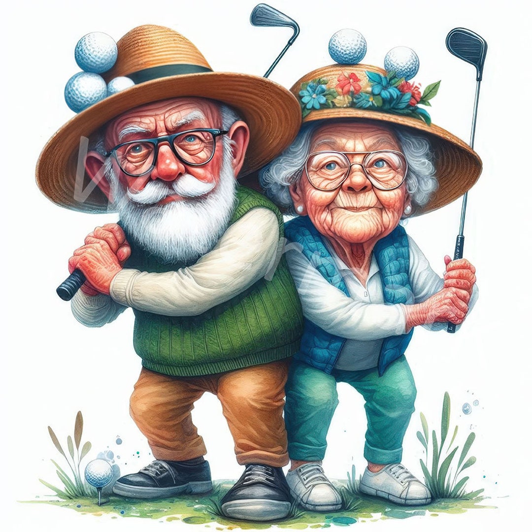 Funny Sporty Seniors Clipart, 12JPG, Digital Download, Grandma Playing Golf, People Clipart ...