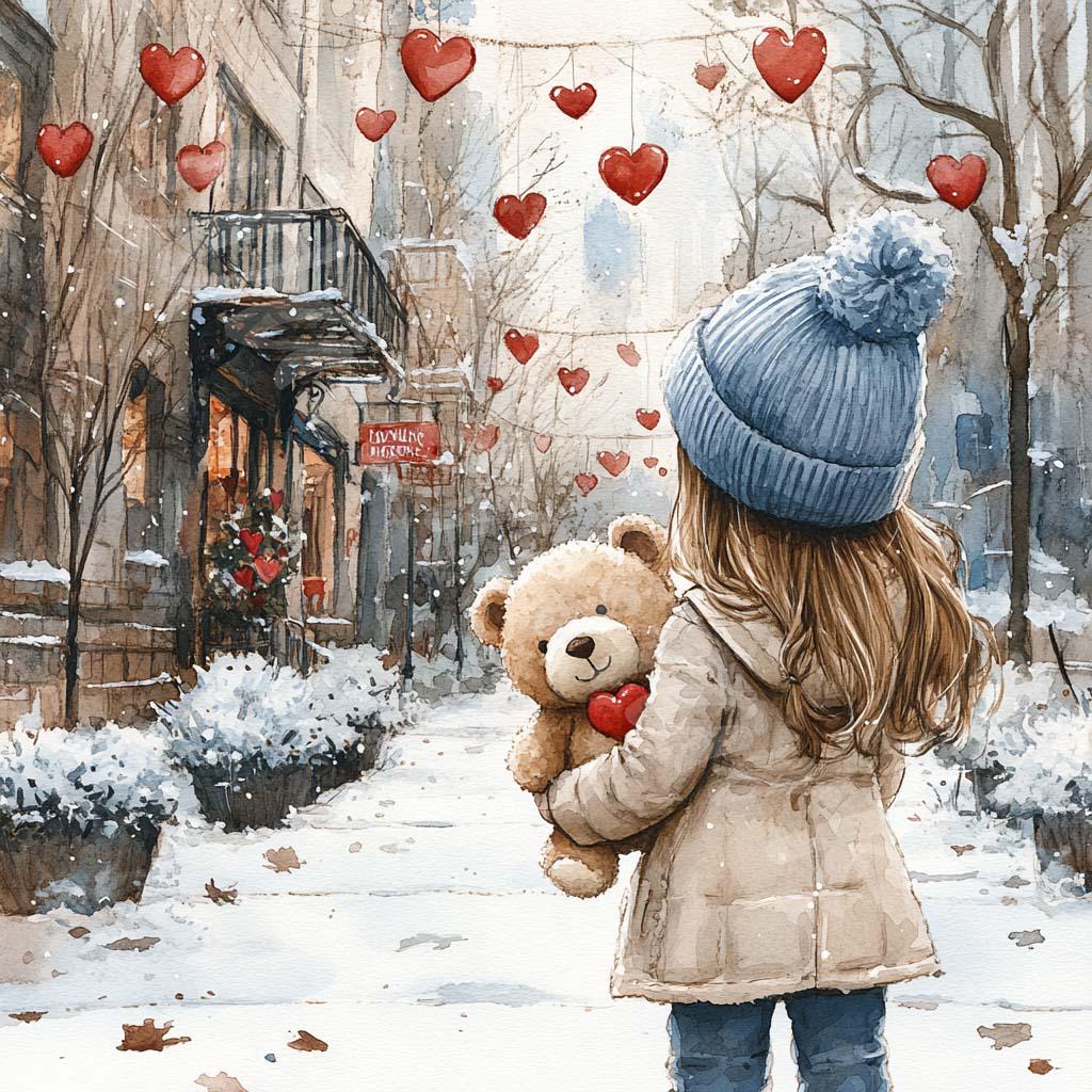 Valentine's Day Girl Clipart: Watercolor Teddy Bear, Heart Ornaments ...