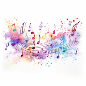 Watercolor Music Notes Clipart, 14 JPG, Digital Download, Digital Paper ...