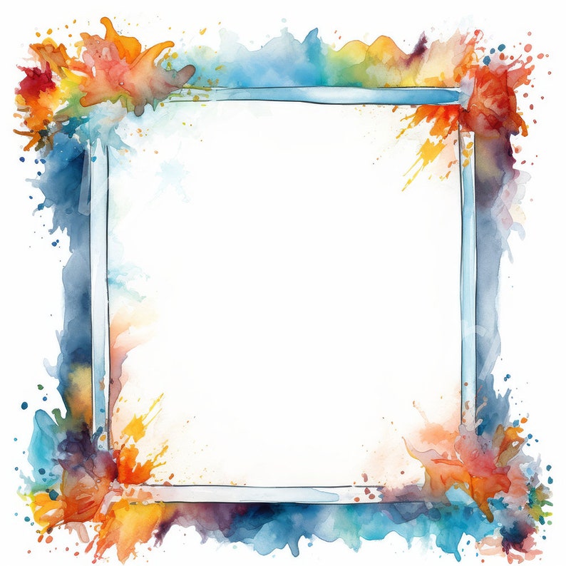 Watercolor Floral Frame Clipart: Rainbow Border (digital Download) - Etsy