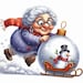 Funny Christmas Old Ladies Clipart: Grandma & Snowman (digital Download ...
