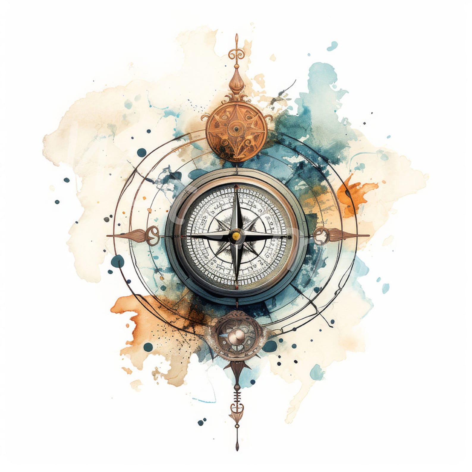 Watercolor Compass Clipart: 12 JPG Graphics (digital Download) - Etsy