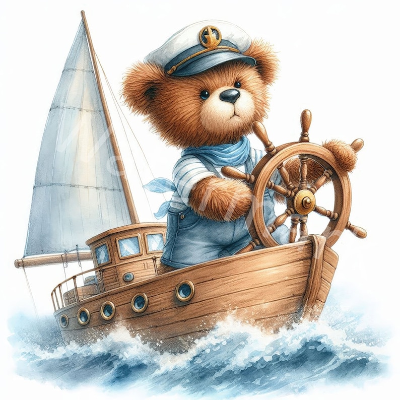 Sailor Teddy Bear Clipart: Marine Watercolor Illustrations (digital ...