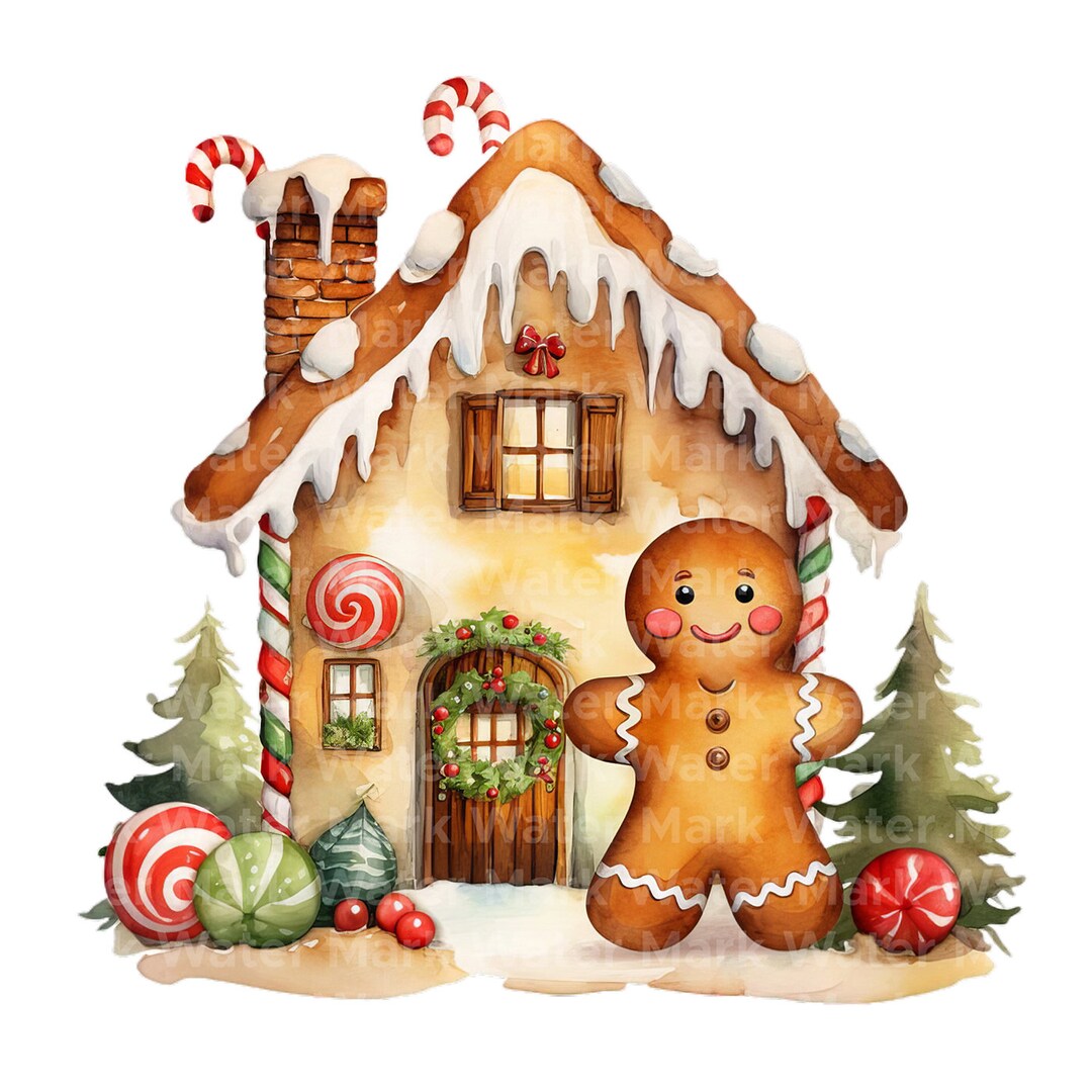 Watercolor Christmas Gingerbread House Clipart (digital Download) - Etsy