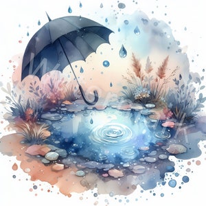 Rain and Puddle Watercolor Clipart, 12 Jpg, Digital Download, Rainy ...