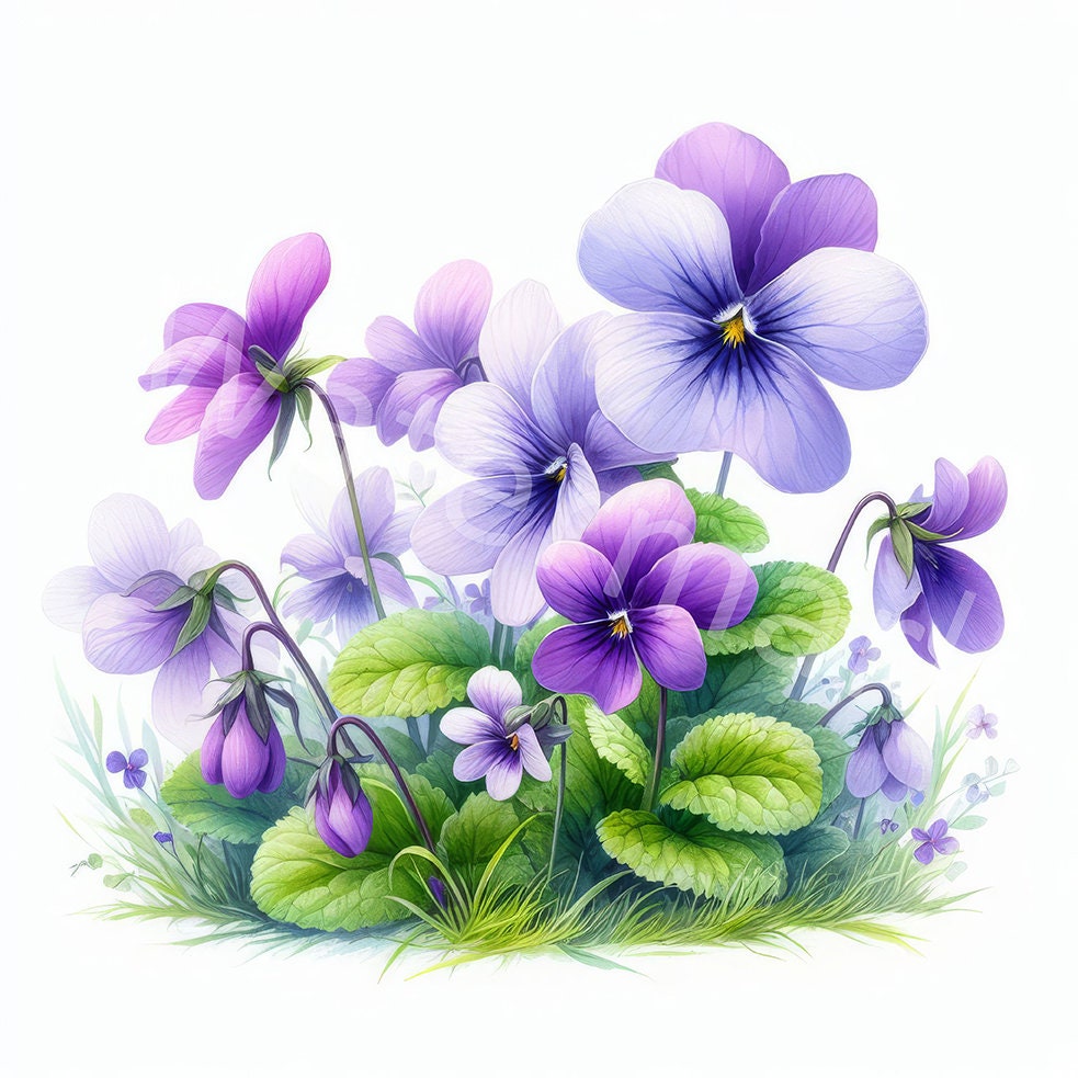 Watercolor Violet Flower Clipart: Floral Digital Paper (digital ...