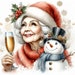 Christmas Old Lady Clipart: Elegant Grandma With Snowman (JPG Digital ...