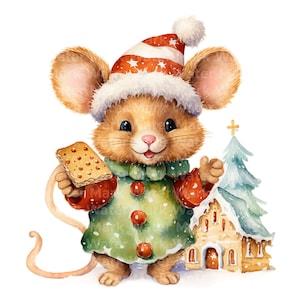 Christmas Mouse Clipart, 12 Jpg, Watercolor Clipart,mouse With ...