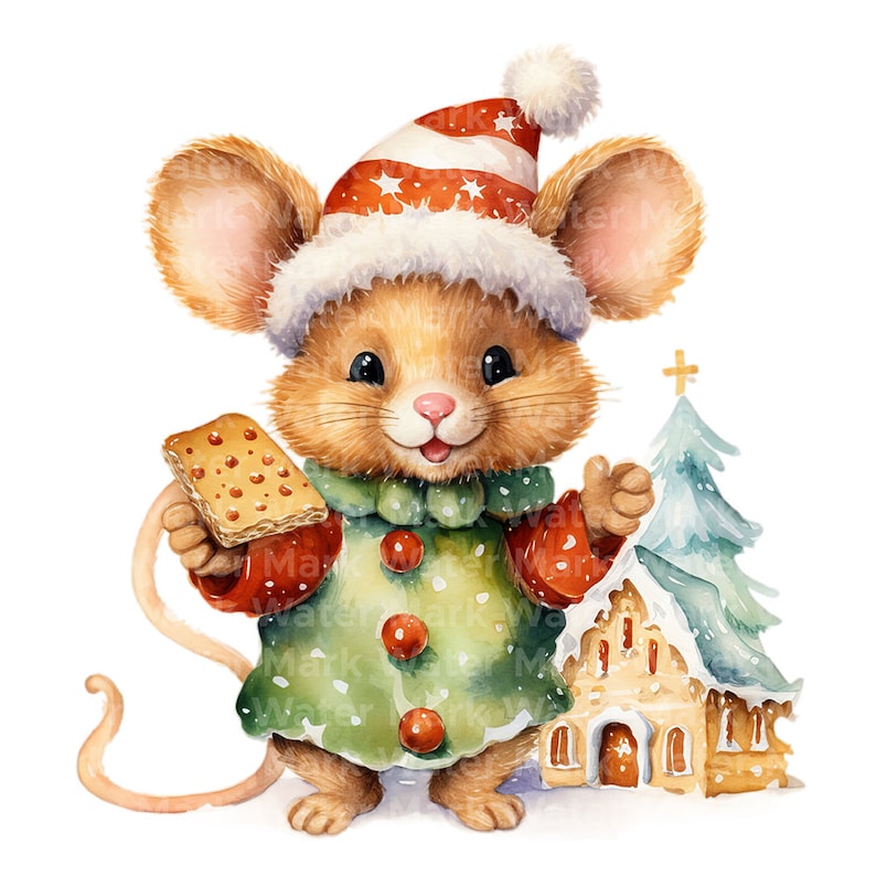 Christmas Mouse Clipart, 12 Jpg, Watercolor Clipart,mouse With ...