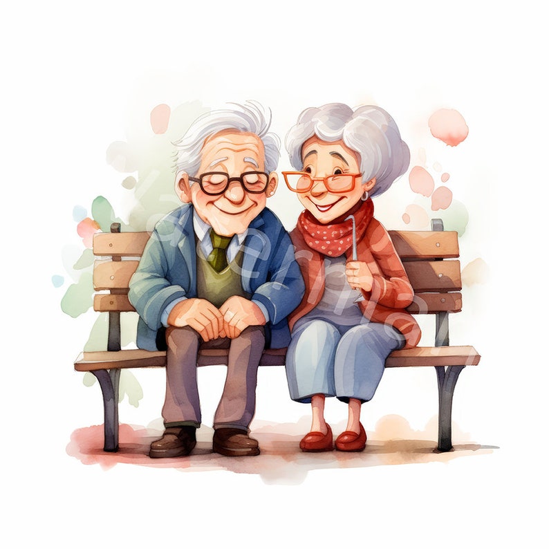 Grandma and Grandpa Watercolor Clipart: Scrapbook & Planner Graphics ...