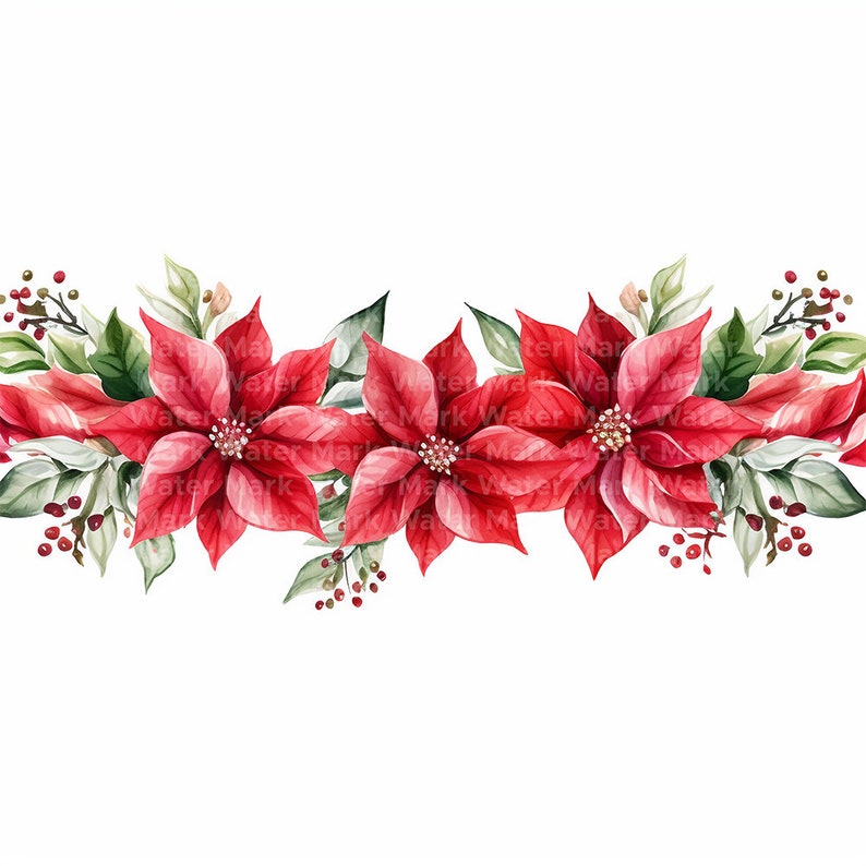 Watercolor Christmas Poinsettia Borders Clipart (digital Download) - Etsy