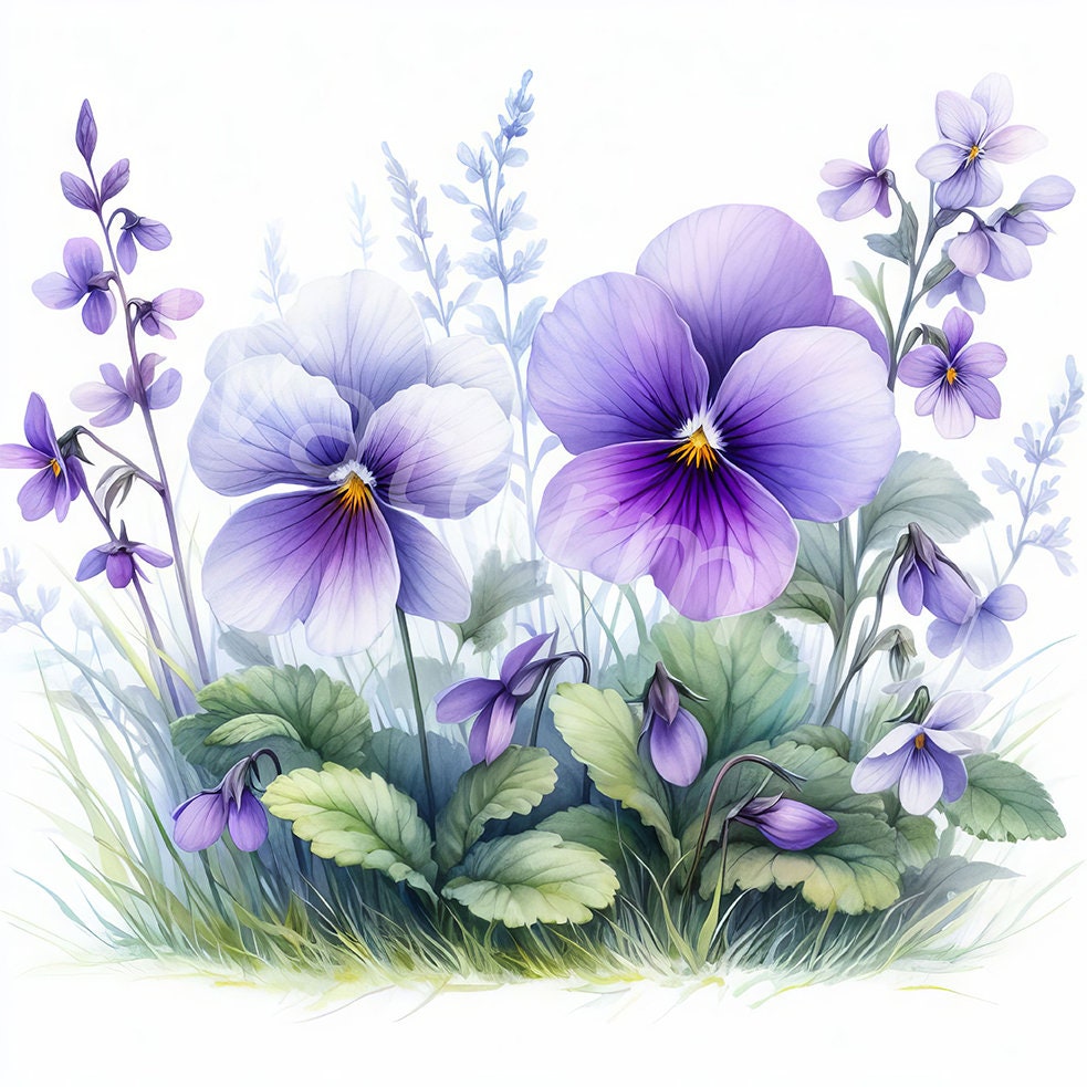 Watercolor Violet Flower Clipart: Floral Digital Paper (digital ...