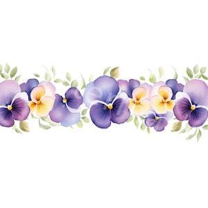 Watercolor Pansies Border Clipart: Floral Card Making (digital Download ...
