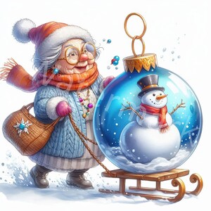 Christmas Funny Old Ladies Clipart, 11 Jpg, Snowman Clipart, Grandma ...