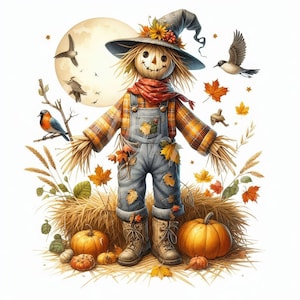 Watercolor Scarecrow Clipart: Autumn Fall Graphics (digital Download ...
