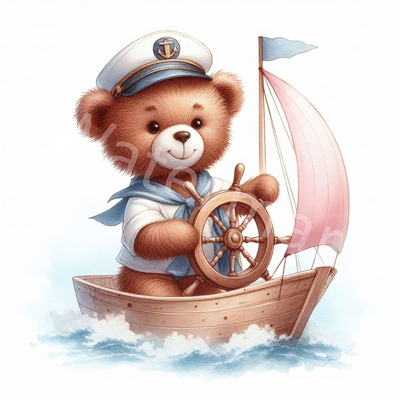 Sailor Teddy Bear Clipart: Marine Watercolor Illustrations (digital ...