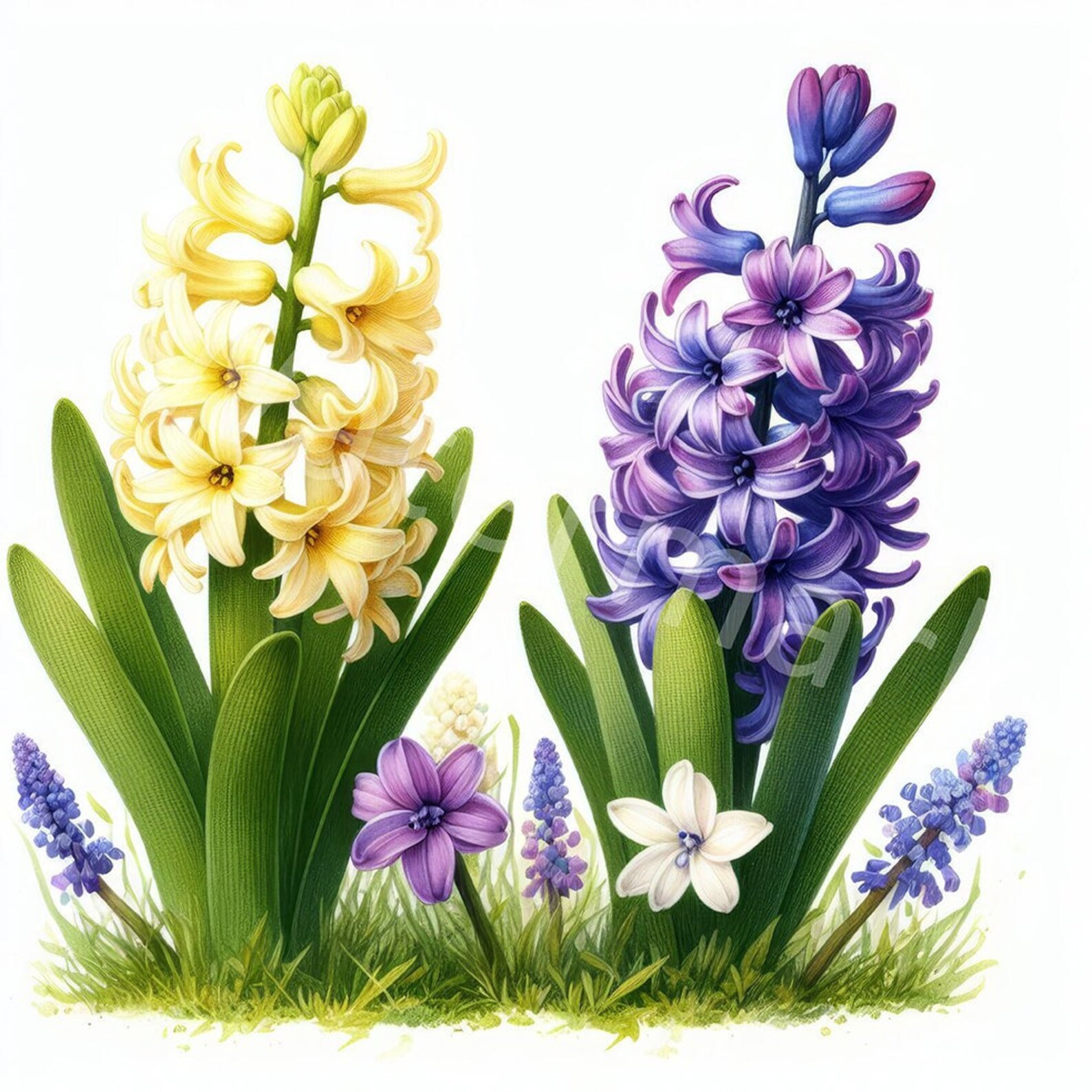 Watercolor Hyacinth Flowers Clipart: Digital Paper Craft (digital ...